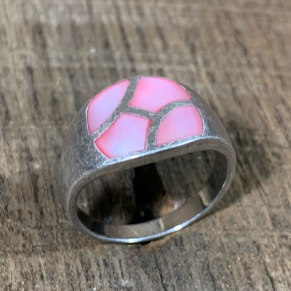 925 Sterling Silver Pink Shell Inlay Ring - Gem